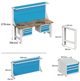 Dílenský montovaný pracovní stůl Enprag s nástavbou EN_2023_FP