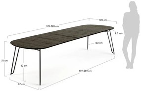 Černý jasanový rozkládací stůl Kave Home Milian 170-320x100 cm