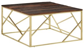 Konferenční stolek zlatý nerezová ocel a masivní dřevo