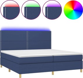 Box spring postel s matrací a LED modrá 200x200 cm textil 3135387