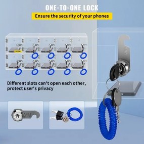Úložná skříňka na mobilní telefon, 10 slotů z akrylového materiálu se zámky dveří