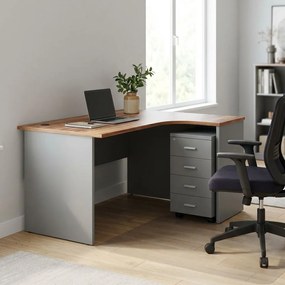 Sestava kancelářského nábytku SimpleOffice 2, 140 cm, pravá, šedá / ořech vlašský