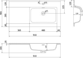 Mexen Orio, koupelnová skříňka 90 cm s pravým umyvadlem Otis, 2S, 1D, bílá matná, 91A13-09047-3-BBFFF01-W18P01
