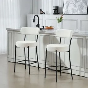 HOMCOM Set 2 barových židlí z bouclé látky, barová židle s zakřiveným opěradlem, opěrka nohou, 49x52x95 cm, krémové