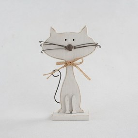 Bílá dřevěná dekorace ve tvaru kočky Dakls Cats, výška 18 cm
