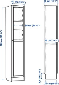 BILLY / OXBERG Knihovna s panel./skl.dvířky, vzor dub, 40x30x202 cm