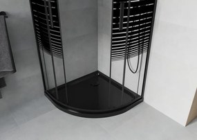 Mexen Rio sprchový kout půlkruhový 80 x 80 cm, černé pruhy, černý + vanička Flat, černá - 863-080-080-70-20-4170B