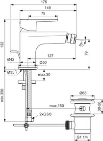 Ideal Standard CeraFine O - Bidetová baterie s kovovou odtokovou garniturou, černá matná BC705XG