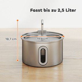 PawHut Fontána pro kočky 2,5 L, pitná fontána pro kočky s tichým čerpadlem, LED, filtr s aktivním uhlím, 19,4 x 19,4 x 18,7 cm