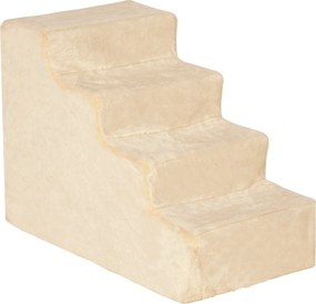 PawHut Psí Schody 4 Kroků, 35 cm Kočičí Schody na Postel a Pohovku, Psí Schody pro Děti a Kočky do 5 kg, Plyšový Vzhled, Béžové | Aosom