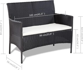 vidaXL 4dílná zahradní sedací souprava s poduškami polyratan [44186] Barva: Černobílý