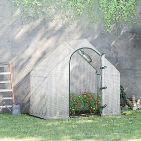 Skleník Outsunny, 180 x 100 x 168 cm, fóliový skleník s rolovacími dveřmi, skleník, rajčatový domek s horním oknem, PE fólie, zimní skleník pro zahra…