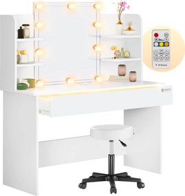 Toaletní stolek Lucia bílý 140x110x40cm s LED + Pojízdná stolička