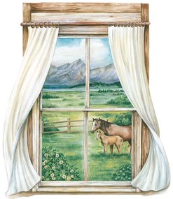 Samolepka Okno a koně