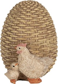 Dekorace hnědé vajíčko se slepičkou - 9*8*10 cm