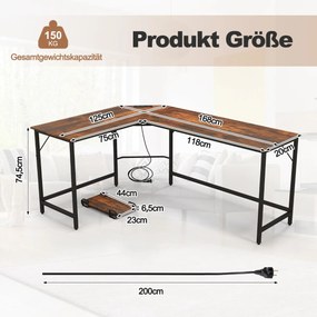 Costway Počítačový stůl ve tvaru L se zásuvkou a podstavcem na CPU a pevným
