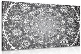 Obraz okrasná Mandala s krajkou v černobílém provedení - 90x60 cm
