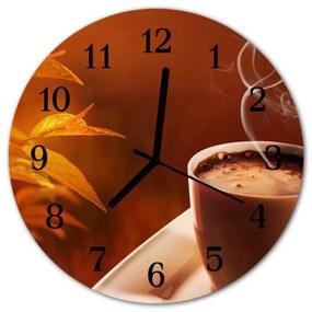 Nástěnné hodiny obrazové na skle - Káva v šálku