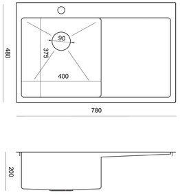 Kuchyňský nerezový dřez REA RUSSEL 111 R nerez kartáčovaná, mycí komora vpravo