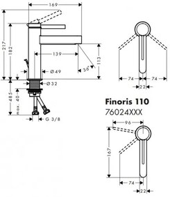 Hansgrohe Finoris - Páková umyvadlová baterie 110 CoolStart s odtokovou soupravou Push-Open, bílá matná 76024700