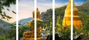 5-dílný obraz pohled na zlatého Buddhu - 200x100 cm