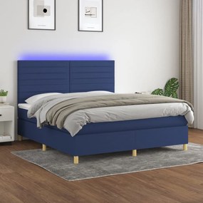 Box spring postel s matrací a LED modrá 160x200 cm textil