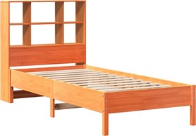 Postel s knihovnou bez matrace hnědá 100x200 cm masiv borovice 3322878