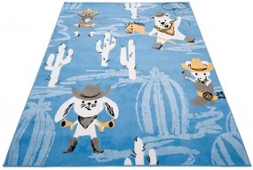 Dětský kusový koberec JOLLY DZ05C Kovboj Pejsek Žabička Medvídek Myška modrý Rozměr: 160x220 cm