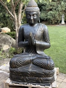 Socha Buddha 100 cm – černá s jemnými žlutými akcenty
