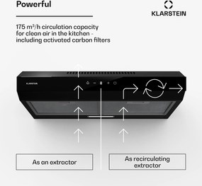 Klarstein Contempo Neo, digestoř, podskříňková, recirkulace, 175 m³/h, SenseControl, integrované dotykové ovládání, nerezavějící ocel / akrylátové sklo