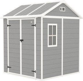 Zahradní kůlna Outsunny s povrchem připomínajícím staré dřevo, 2,91 m², s dvojitými dveřmi a zámkem, šikmou střechou, 181x181x220 cm, šedá | Aosom