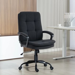 HOMCOM ergonomická kancelářská židle s dvojitým polstrováním – otočná židle s lněným efektem, nastavitelná výška, funkce houpání, nosnost 120 kg, čer…