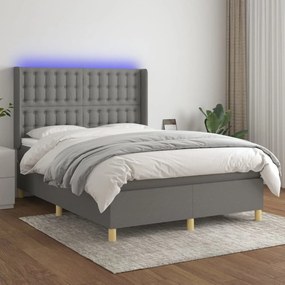 Box spring postel s matrací a LED tmavě šedá 140x200 cm textil