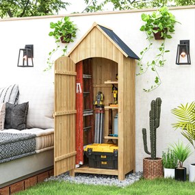 Outsunny Zahradní Chata z Dřeva 77,5x54,2x179,5 cm 0,3 m² Exteriérová Zahradní Chata s Uložením Nářadí, 3 Policemi a 2 Zamykacími Dveřmi pro Terasu