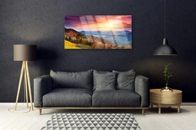 Obraz na skle Hora Les Slunce Krajina 140x70 cm