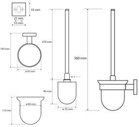 Sapho X-SQUARE WC štětka závěsná, mléčné sklo, chrom - XQ301