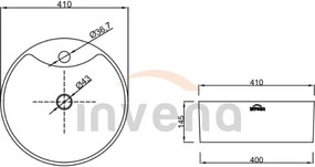 Invena Granada, kulaté umyvadlo na desku 410x410x145 mm, bílá, INV-CE-44-001-W