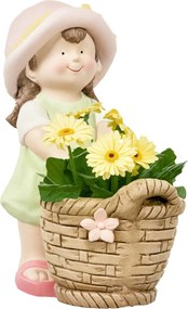 Zahradní figura Outsunny "Dívka s květinovým květináčem", odolná zahradní socha, ozdoba na květináče, zahradní dekorace, socha pro domácí výzdobu, zah