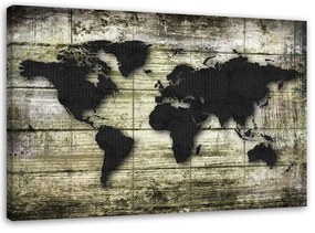 Gario Obraz na plátně Černá mapa světa na deskách Rozměry: 60 x 40 cm