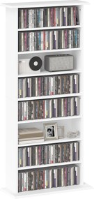 HOMCOM úložná jednotka na CD a DVD, multimediální úložná jednotka s 8 přihrádkami a 6 nastavitelnými policemi, maximální kapacita 360 CD/185 DVD a Blu