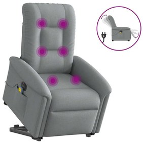 Elektrické zvedací masážní polohovací křeslo světle šedé textil 3303284