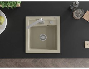 Mexen Vito, 1-komorový granitový dřez 520x490x210 mm, chromová baterie Rita, béžová, 6503-69-670300-00