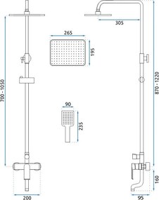 Rea Hass, sprchová sestava s vanovou baterií, černá, REA-B9968