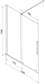 Mexen Velar, 2-křídlová posuvná vanová zástěna 150 x 150 cm, 8mm šedé sklo, růžové zlato, 896-150-000-41-60