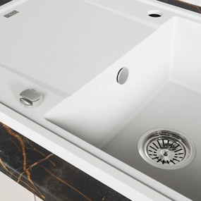 Laveo Megalo, 1-komorový granitový dřez 780x500x185 mm, bílá, LAV-SBE_611T
