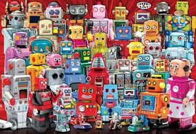 EUROGRAPHICS Puzzle ve svačinovém boxu Roboti / 100 dílků / 48 x 33 cm