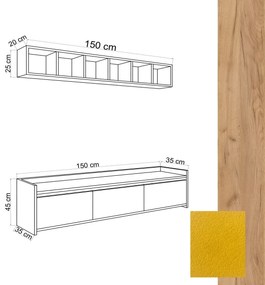 Obývací stěna AVAN 150 cm žlutá