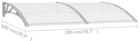 Vchodová stříška šedá 200 x 100 cm polykarbonát,  45630
