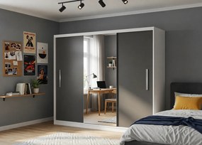 Šatní skříň s posuvnými dveřmi 232 cm se zrcadlem černá eben tmavá  MES PRIMO SZP4/2/1W/2B1L/0/AL