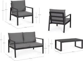 Antracitový hliníkový zahradní lounge set pro 4 Hilde – Bizzotto
